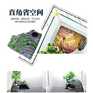 Reptile Simulation Rock Hide-Resin Amphibian Hideouts Cave Size 3.94'' x 1.77'' with Plastic Tree 7.87'',Habitat for Bearded Dragon Turtles Lizards Snakes Crab Gecko Leopard Spider Fish