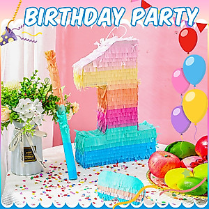 Jenaai 16 Inch Number Piñata Kids Birthday Party Macaron Piñata with Blindfold Stick and Confetti for Unicorn Birthday Wedding Baby Shower Decor(Number 1)