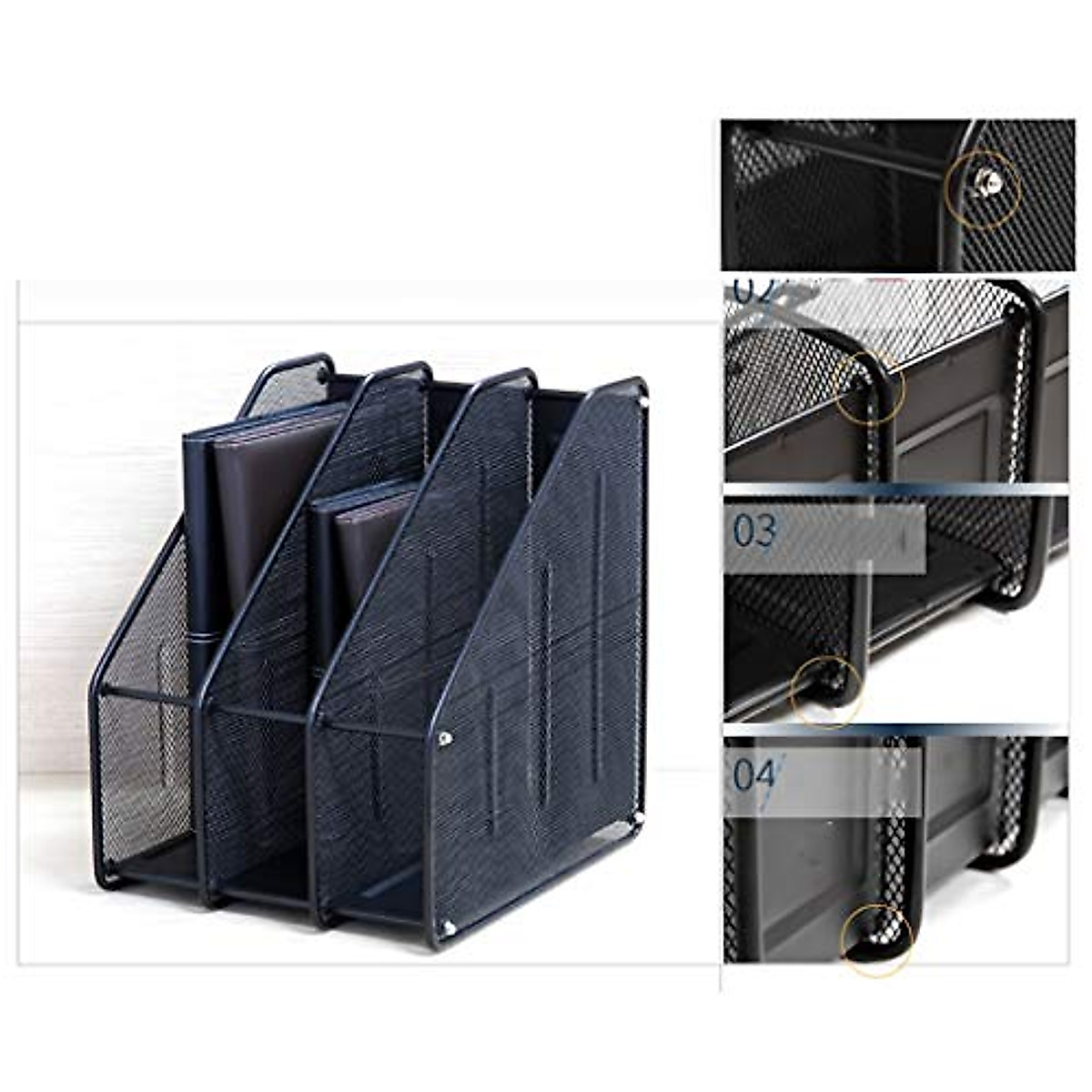 Mesh File Box Magazine Rack Box Book Shelf Storage Bar Rack Metal Disassemble Thicken Freestanding Desk Office Supplies Black 24X29.3X31CM MUMUJIN