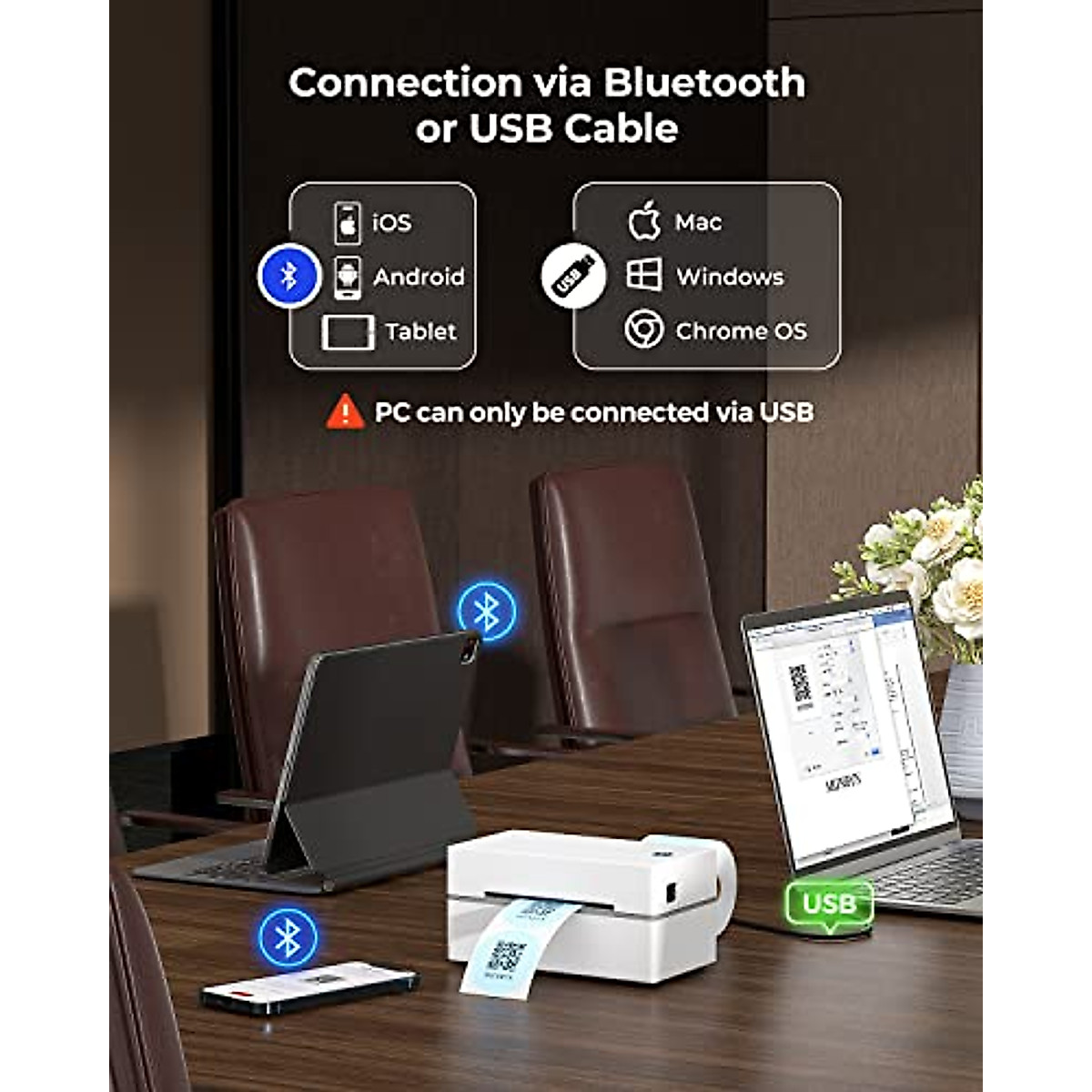 MUNBYN Bluetooth Thermal Shipping Label Printer, 4x6 Wireless Label Printer for Shipping Packages Small Business Office and Home, Support iPhone Android iPad Windows macOS Chromebook Etsy Ebay USPS