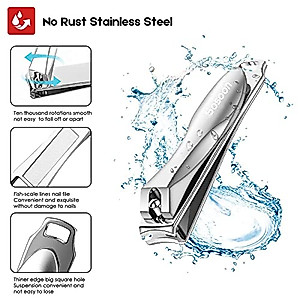 Nail Clippers Set, Silver Sleek Stainless Steel Fingernails and Toenails Clippers, Sturdy Durable Sharp Nail Cutter Trimmer Nail Clipper for Men Women with Metal Box from Sosoon