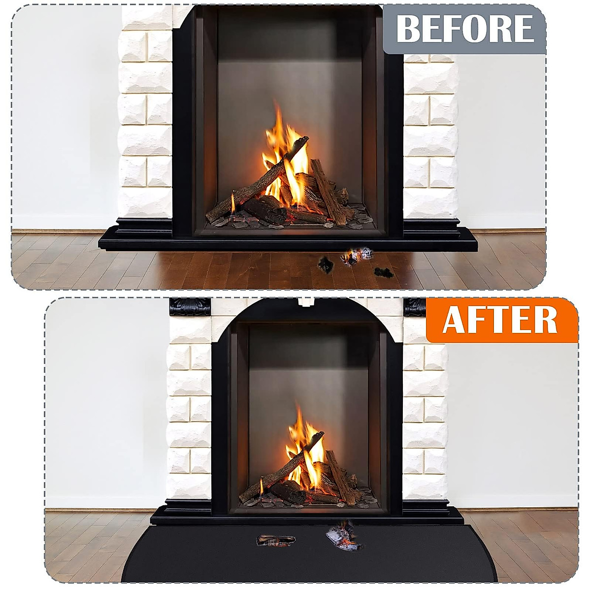 Svepndic 46 x 26 Fireplace Hearth Mats Fire Resistant Half Round Fireproof Fireplace Mat Black Fire Retardant Pad Fireplace, Protect Floors Patio from Sparks Embers