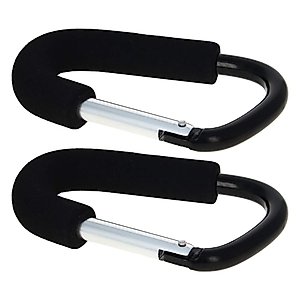 MroMax 2Pcs Hook Clip 140x80mm Large D Type Shopping Bag Carry Handle Carabiner with Sponge for Baby Pushchair Pram Stroller Hanger Trolley Mummy Clip Holder Maximum Load 6.61 lb Black