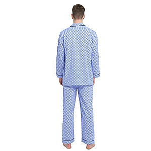 GLOBAL Mens Pajamas Set, 100% Cotton Woven Drawstring Sleepwear Set with Top and Pants/Bottoms