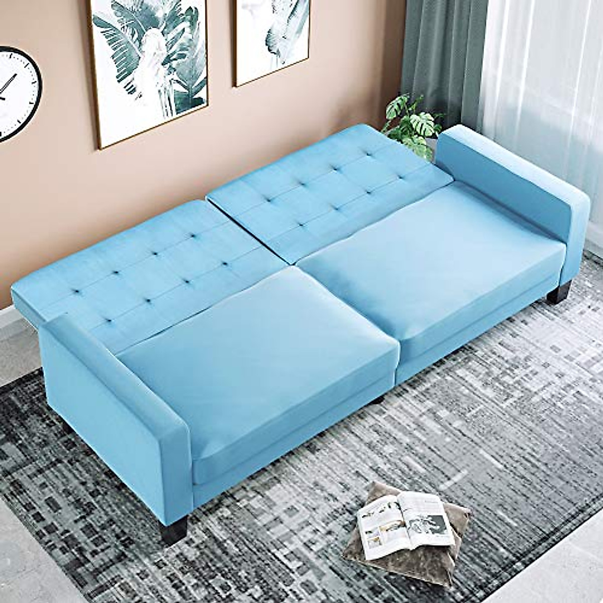 LTT Futon Sofa Bed, Loveseat Sofa Bed, Velvet Upholstered Modern Convertible Folding Futon Lounge Couch for Living Space, Apartment, and Dorm