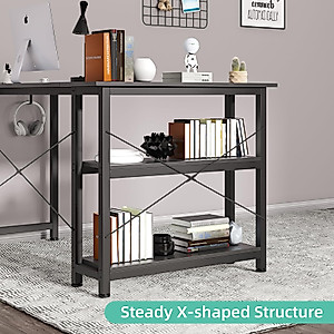 COTUBLR L Shaped Computer Desk, 47 Inch Small Corner Desk with Storage Shelves, Computer Desk Table Laptop Table Writing Desk Study Table for Home Office Workstation Small Spaces (Grey Oak)