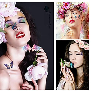 14 Sheets Glitter Butterfly Temporary Tattoos Sticker for Women Girls Eye Face Makeup Decoration, Flash Fairy Wings Body Art Shiny Butterflies Waterproof Fake Tattoos for Festival Party Eye Decor