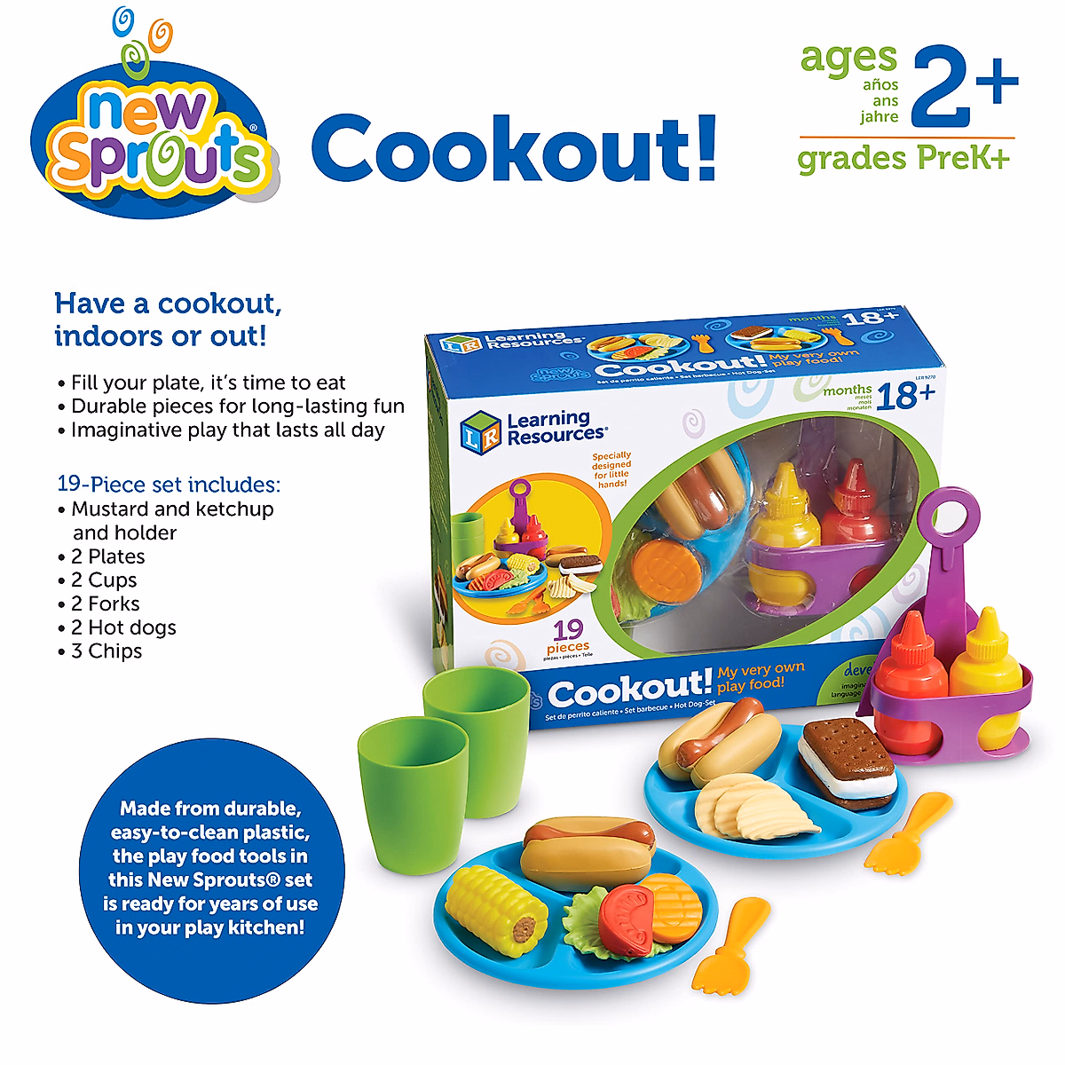 Learning Resources New Sprouts Cookout! ,19 Pieces, Ages 18+ months, Barbecue Set, Pretend Play Food for Toddlers