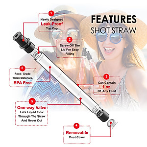 Shot Straw, Landkitch Shot Tube Holder Drinks Straw for Liquor, Beach Pool, Parties, Fits All Standard Bottles, Glasses, Tumbler, BPA-Free, Dishwasher Safe (1 pc)