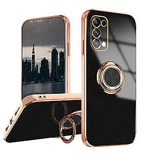 Jancyu Compatible with Oppo Find X3 Lite Case, Oppo Reno 5 5G Phone Case with Ring Holder, 360 Degrees Protective Cover Silicone Magnetic Car Holder (Black)