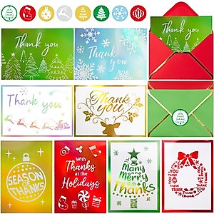 ceiba tree 24 PCS Christmas Thank You Cards with Envelopes & Stickers Sparkle Holiday Thank You Notes Cards Message inside 5 * 7 inch