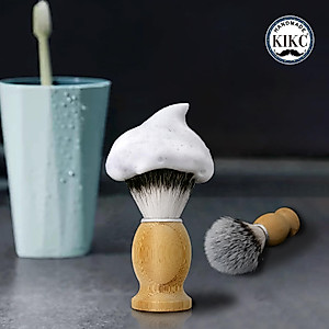 KIKC Hand Crafted Shaving Brush for Vegans, Synthetic Hair Bristle for Wet Shave, Comfortable Bamboo Handle, Best Gift for Bearded Man