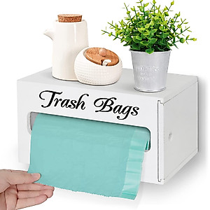Trash Bag Holder for Kitchen Organizers and Storage, Wooden Farmhouse Plastic Bag Holder Wall Mounted, Trash Bag Dispenser for Kitchen Countertop, Cabinet, Under Sink, Laundry Room Organization