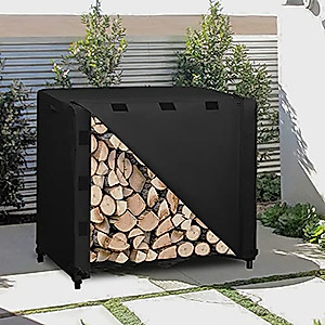 Easy-Going 4 Feet Outdoor Log Rack Cover Durable Waterproof Weatherproof Firewood Cover with Openable Front Flap (48"x24"x41", Black)