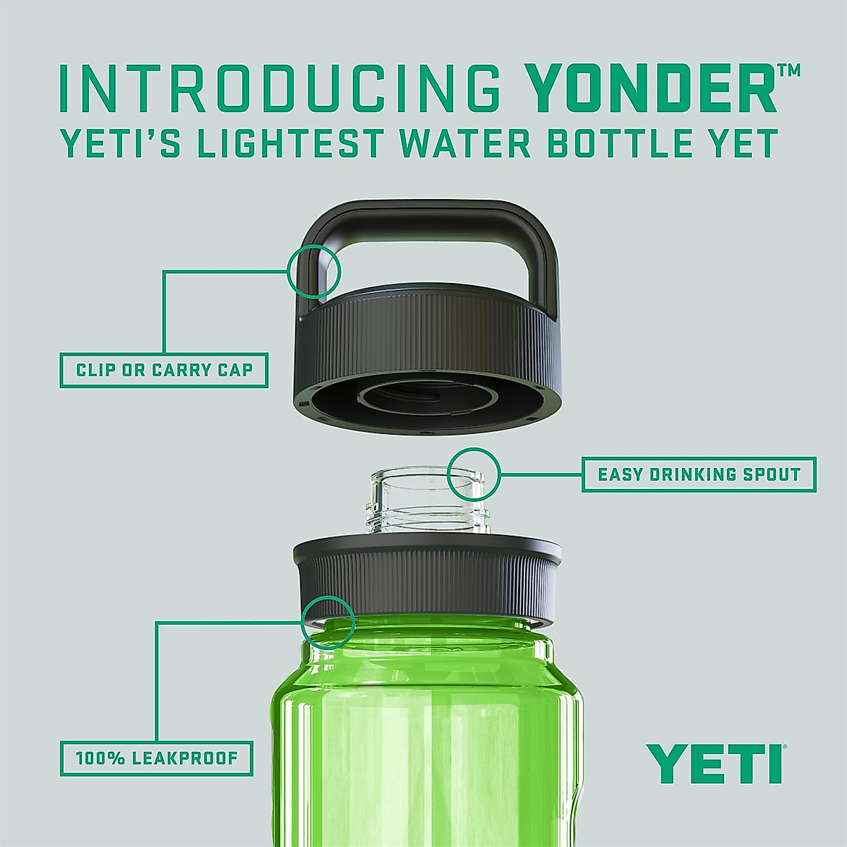 YETI Yonder 1L/34 oz Water Bottle with Yonder Chug Cap, Canopy Green