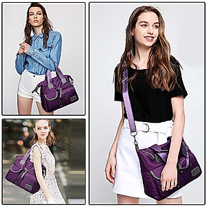 Women Lightweight Nylon Tote Bag Multiple Pockets Top Handle Handbag Ladies Purse Work Totes Travel Crossbody Shoulder Bag (1- Black)