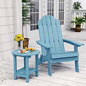 MXIMU Round Outdoor Side Table Adirondack Tables 18 Inch Chairside End Tables with Storage Shelf, 2-Tier Plastic Patio Side Table for Balcony Backyard Lawn (Blue, 1 Pack)