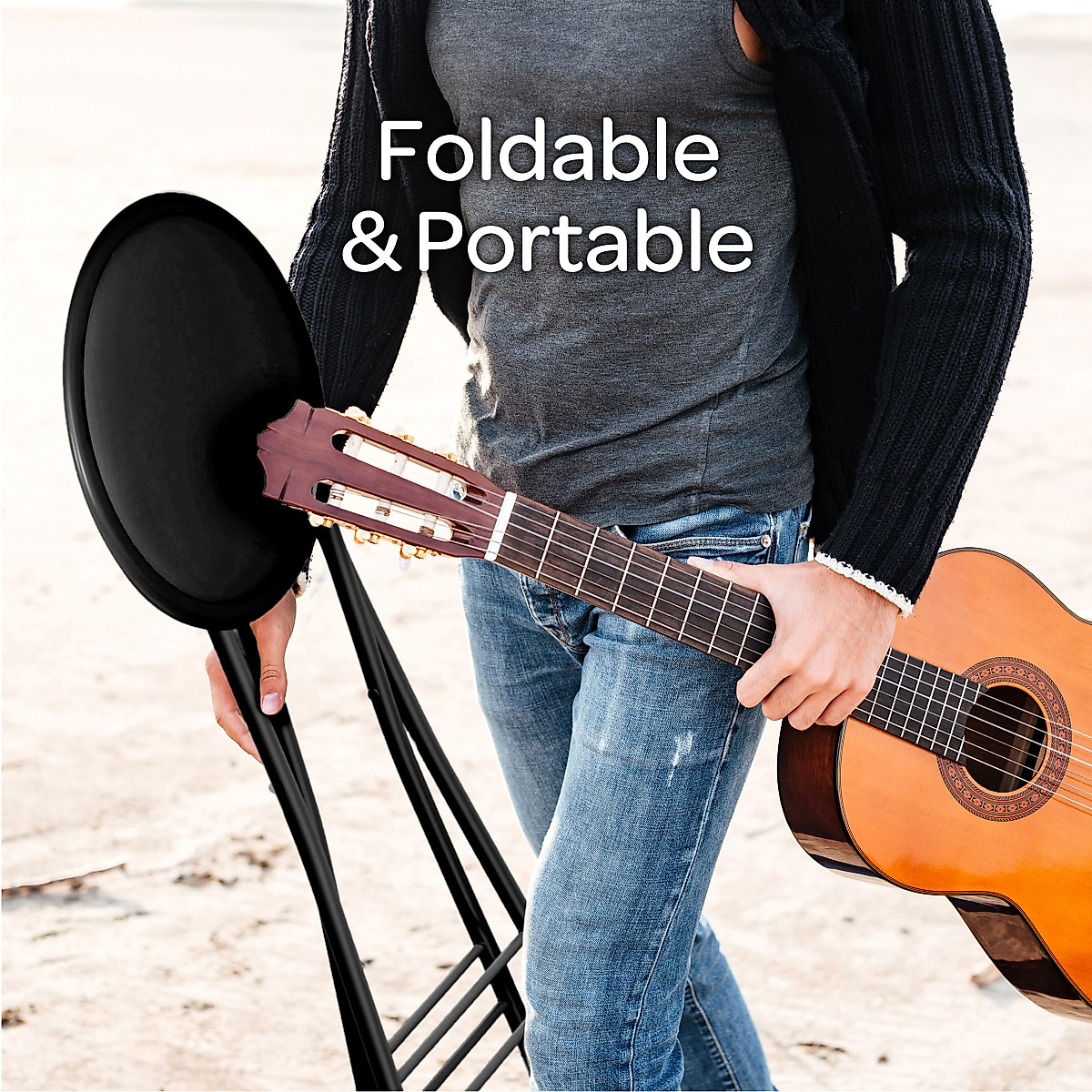 Lavish Home 18-Inch Folding Bar Heavy-Duty Padded Portable Stool with 300-Pound Capacity for Dorm, Recreation Game Room, Black