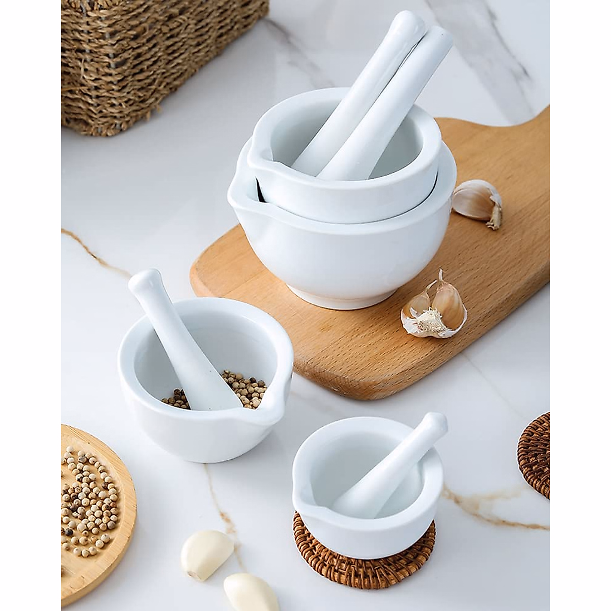 Porcelain Mortar and Pestle, Spice Garlic Herb Grinder,Mixing Grinding Bowl, Crusher Set,Kitchen Tools- 3.2inch