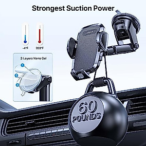 LOTUNY Universal Phone Mount for Car, [Powerful Suction] Hands-Free Cell Phone Holder Car, Phone Holder for Car Dashboard Windshield Air Vent, Compatible with iPhone 14 13 12 11 Pro Max All Phones