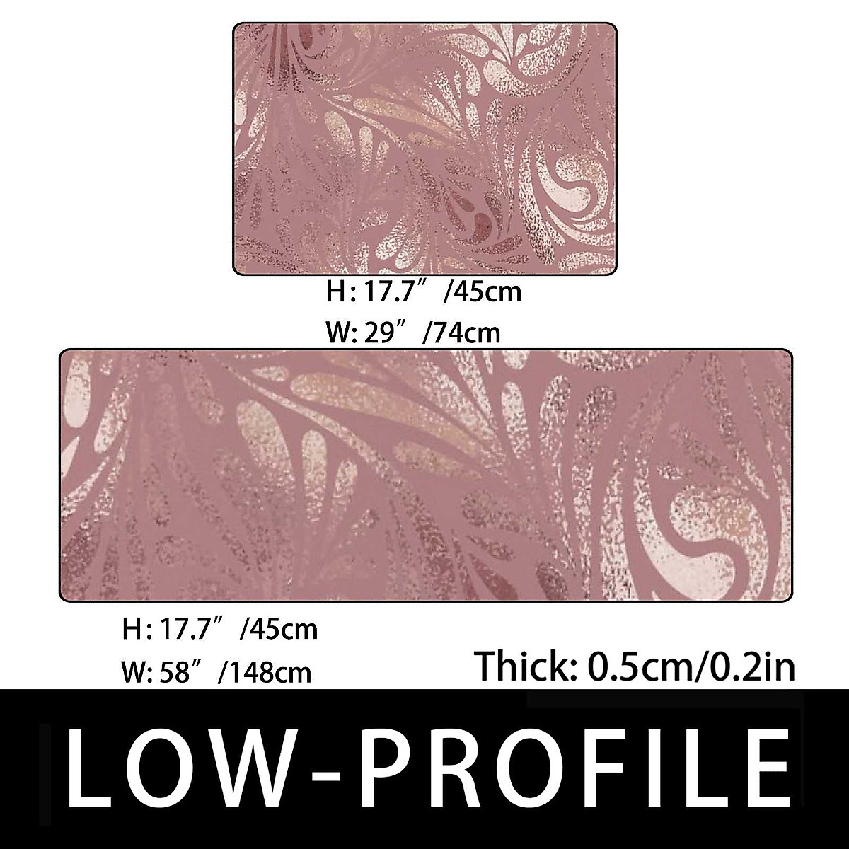 ZKLZI Kitchen Rugs Kitchen Mats for Floor 2 Pieces Rose Gold Pink Kitchen Mat Set Non Slip Soft Absorbent Coral Velvet Washable Kitchen Rug Set 17.7×29.1Inch + 17.7×58.2Inch