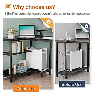 ODK Small L Shaped Desk, 48 inch Corner Desk with Reversible Storage Shelves, Computer Desk with Monitor Shelf and PC Stand for Home Office, Gaming Desk with Headphone Hooks, Black