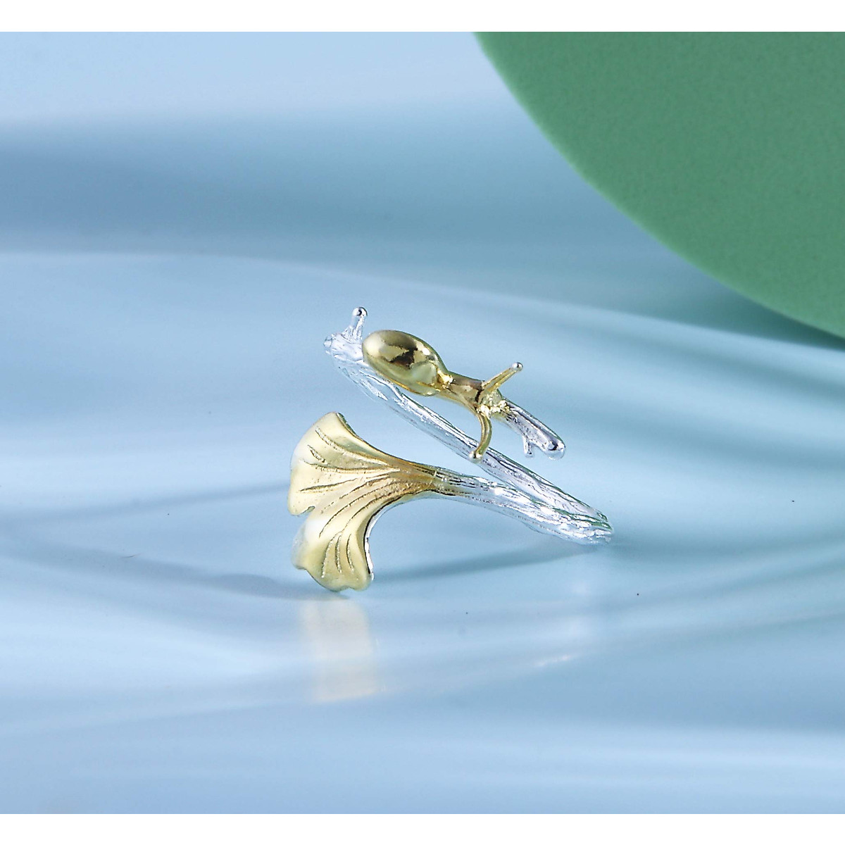 Helen de Lete Snail On Ginkgo Leaf 925 Sterling Silver Open Ring For Women