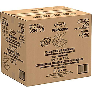 DART 85HT3R Med Perforated 3 Comp Foam Hinged Container, 8.5 Inches (Case of 200), original version,White