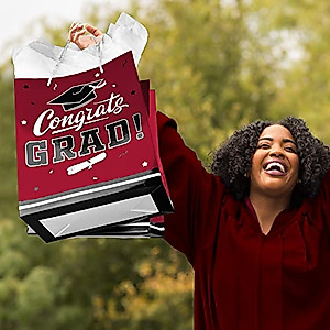 Gatherfun Graduation Gift Bag Supplies 13" Large 2022 Graduation Party Gift Bags with handles and Tissue Paper for College Senior Junior Graduates 1 Pack Maroon