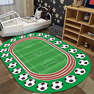 Puyosvr Soccer Field Area Rug,6x8ft, Green Sports Football Printing rugs, Children'S Room Game Small Carpet Indoor Non-Slip Washable Carpet,for BoysBedroom Game Room Kindergarten Living Room Kitchen