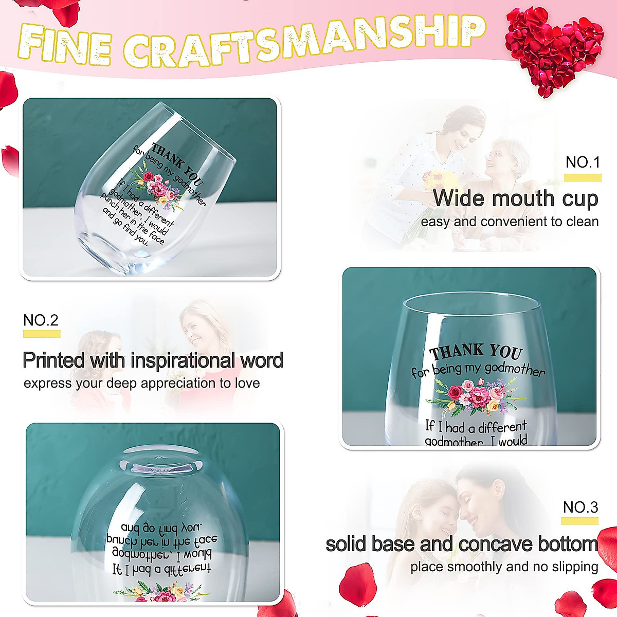 Thank You for Being My Godmother Wine Glass, Personalized Mother's Day Birthday Christmas Gift for Godmother Mother, 17 Oz Godmother Announcement Wine Glass for Godmother from Godchild (Thank You)