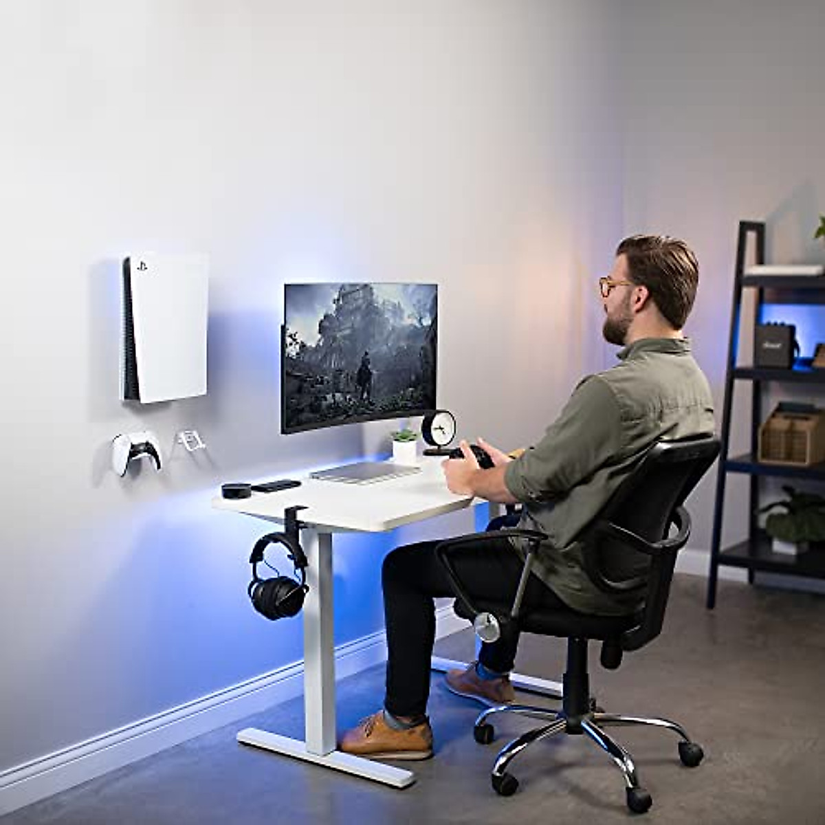 VIVO Steel Wall Mount Bracket Designed for PS5 Gaming Console, Vertical Display for Playstation 5, Open Design, 2 Controller Mounts, White, MOUNT-PS5W