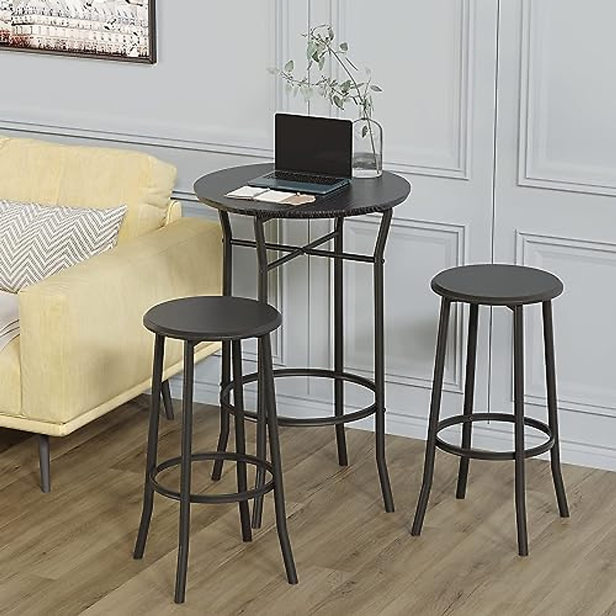 GAOMON 3-Piece Bar Table Chairs, Round Counter Height Bistro Dinette Sets with 2 Barstools for Kitchen, Breakfast Nook, Small Spaces, Matte Black