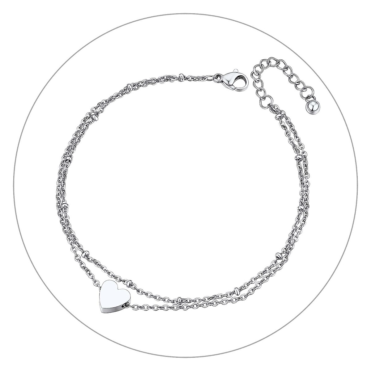 Ankle Chains for Women Stainless Steel Heart Anklet Sterling Silver Color Layered Anklets