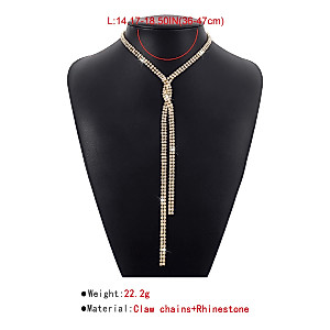 Chargances Golden Sparkly Rhinestone Y Lariat Long Necklace Tennis Crystal Backdrop Statement Necklace for Women