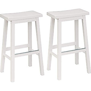 Amazon Basics Solid Wood Saddle-Seat Kitchen Counter Barstool, 29-Inch Height, White - Set of 2