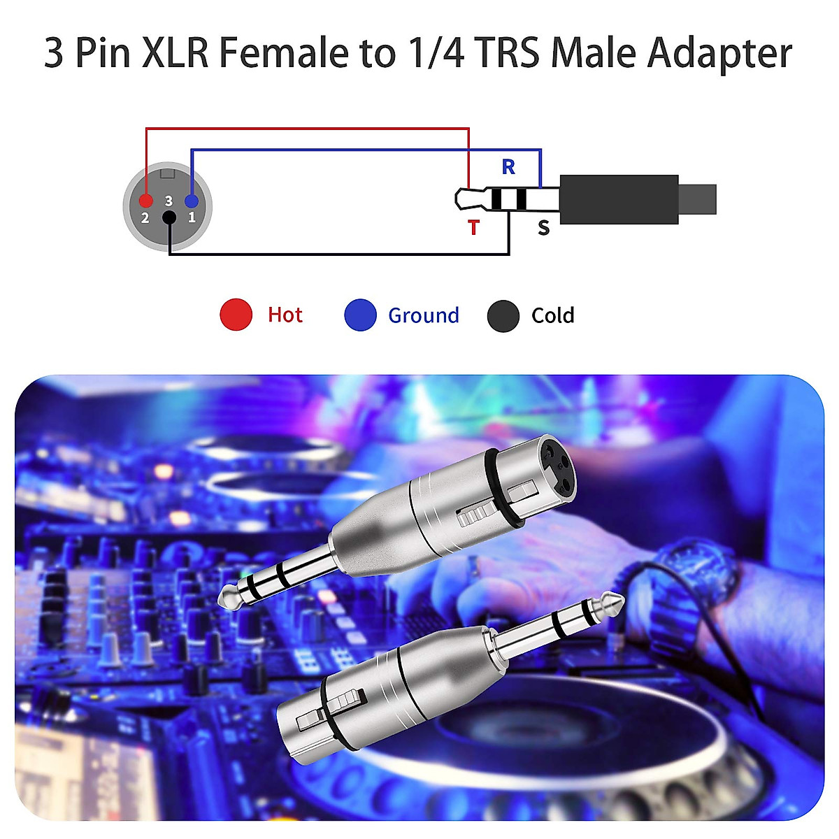 tisino XLR Female to 1/4" TRS Adapter, Balanced Female XLR to Quarter Inch 6.35mm Male Adapters - 2 Pack