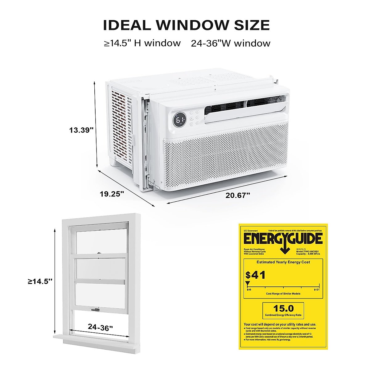 ROVSUN 8000 BTU Inverter Window Air Conditioner with WiFi, Energy-Star Window AC Unit with Remote & App Control, Ultra Quiet Design & Easy Install Kit, Work with Alexa/Google Assistant, 115V/60Hz