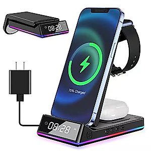 DLveer Wireless Charger - 3 in 1 Wireless Charging Station with Alarm/Clock/Night Light,Charger Stand for iWatch,Airpods Pro,iPhone 14/13/12/11 Pro/X/Xs Max/8 Plus/Samsung Phone(with 18W Adapter)