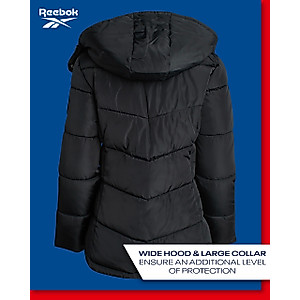 Reebok Women's Puffer Jacket - Heavyweight Quilted Puffer Jacket with Faux Fur Trim Hood - Outerwear Jackets for Women (S-XL), Size Large, Black