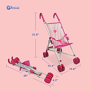 Anivia Baby Doll Collection Doll Stroller Heart Design Gifts for Toddlers and Girls Foldable Doll Stroller