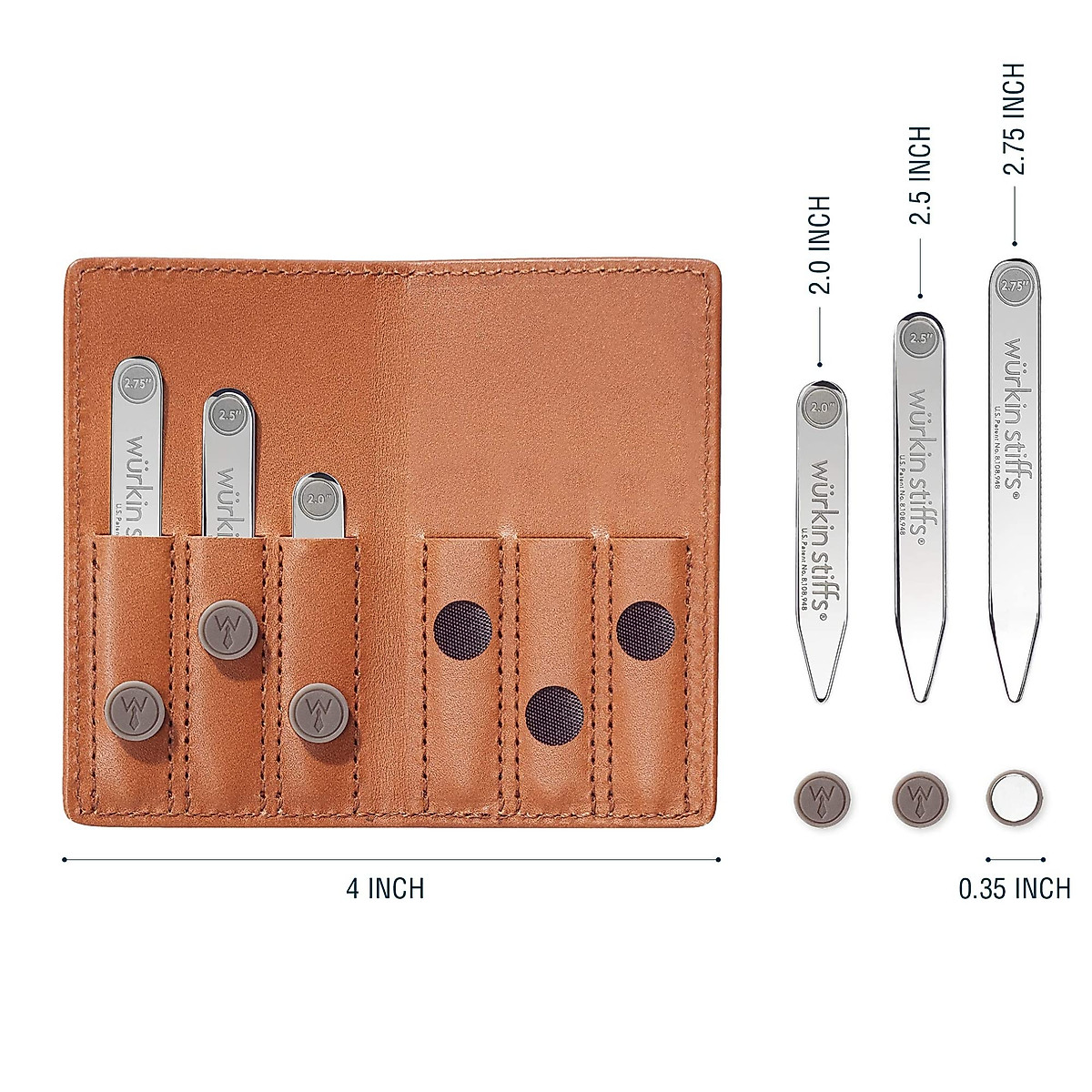 Würkin Stiffs Assorted Power Stays Magnet Collar Stay Travel Set | Tan Leather Wallet Case | Gift for Men | Seen on Shark Tank
