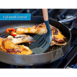 Silicone Cooking Utensils Set (6 pcs) Natural Wood Kitchen Utensils – Eco Friendly & BPA Free, Non Scratch & Non Stick Easy Grip Cooking Tools And Best Kitchen Gadgets Tools for Cookware