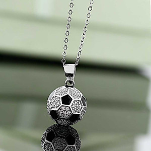 Gem Stone King 925 Sterling Silver Soccer Ball Pendant Necklace with Shimmering White Zirconia Stones | 1.30 Cttw | 1/2 Inch | A Stunning Gift for Soccer Fans and Athletes! | With 18 Inch Silver Chain
