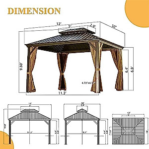 Goohome Hardtop Gazebo 10 x12FT, Aluminum Frame Double Roof Gazebo with Mosquito Net and Curtains, Steel Hard Top Waterproof Pergola for Shade and Rain for Lawn, Backyard, Deck, Patio