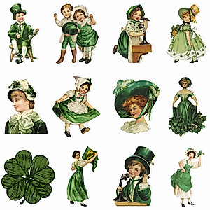 K1tpde 12PCS Vintage St Patrick's Day Cutouts, Retro Shamrock Cut-outs Cardboard, Large Size Victorian Theme Cutouts, St Patrick Cutout Decorate, Green Shamrock Paper-Cut for Holiday Party Decorations