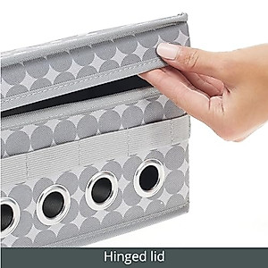 mDesign Gift-Wrapping Ribbon Storage Box with Handles - Holiday Bow Organizer Container with Lid - Christmas Giftwrap Ribbon Holder - Gift Storage Tote Bin and Bow Station with Polka Dots - Gray