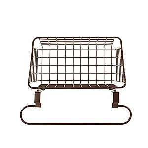 Spectrum Diversified Duo Towel Bar & Medium Basket No Installation 2-in-1 Cabinet Basket & Towel Bar, Under Sink Rustic Farmhouse Storage & Organization, Bronze