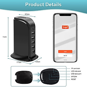 Hidden Camera WiFi USB Charger Spy Camera 5-Port Phone Charger Camera Wireless 1080P HD Security Cameras with Motion Detection, APP Control for Home/Office Surveillance, No Audio