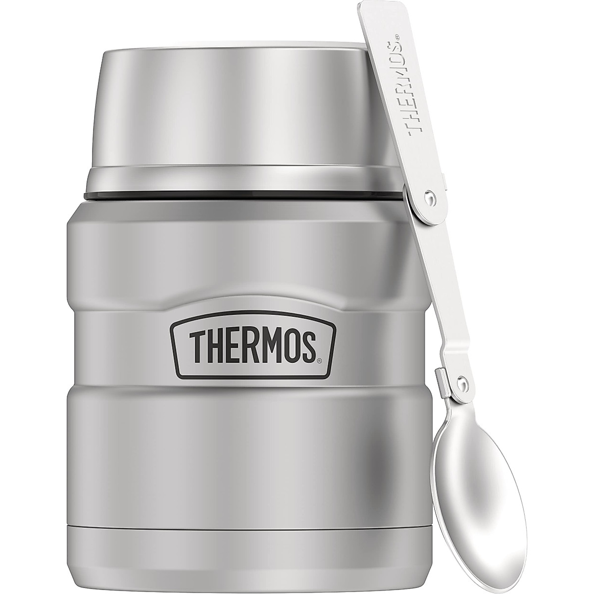 THERMOS Stainless King Vacuum-Insulated Food Jar with Spoon, 16 Ounce, Matte Steel